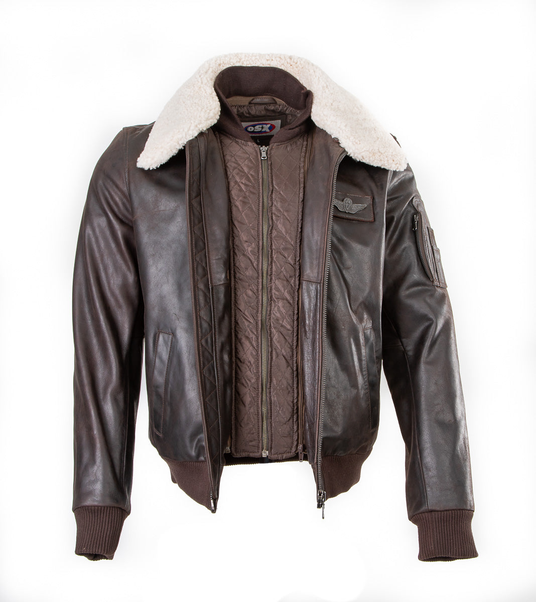 Pilot Bumber Commander Flying Leather jacket with removable fur collar ...